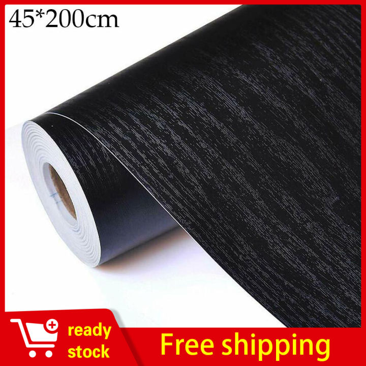 45*200cm Waterproof Pure Black Wood Grain Stickers Self-adhesive Dining ...
