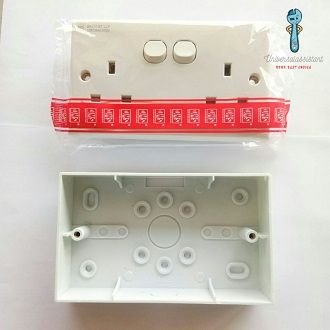 【One Set】UMS 13A Double Switch Socket with Nut Box | 2 Gang Electric ...