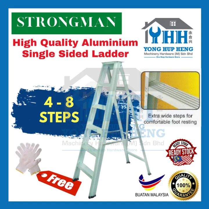 STRONGMAN 4-8 steps Single Sided Ladder / High Quality Aluminium Single ...