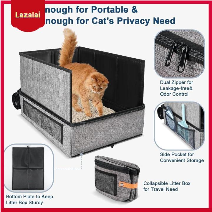 LAZALAI Collapsible Cat Litter Box Water-Resistant Leak-Proof Travel ...