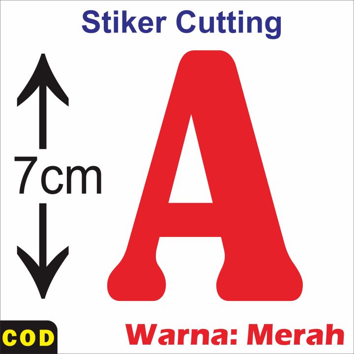 stiker cutting huruf - warna merah satu warna tinggi 7cm sticker abjad ...