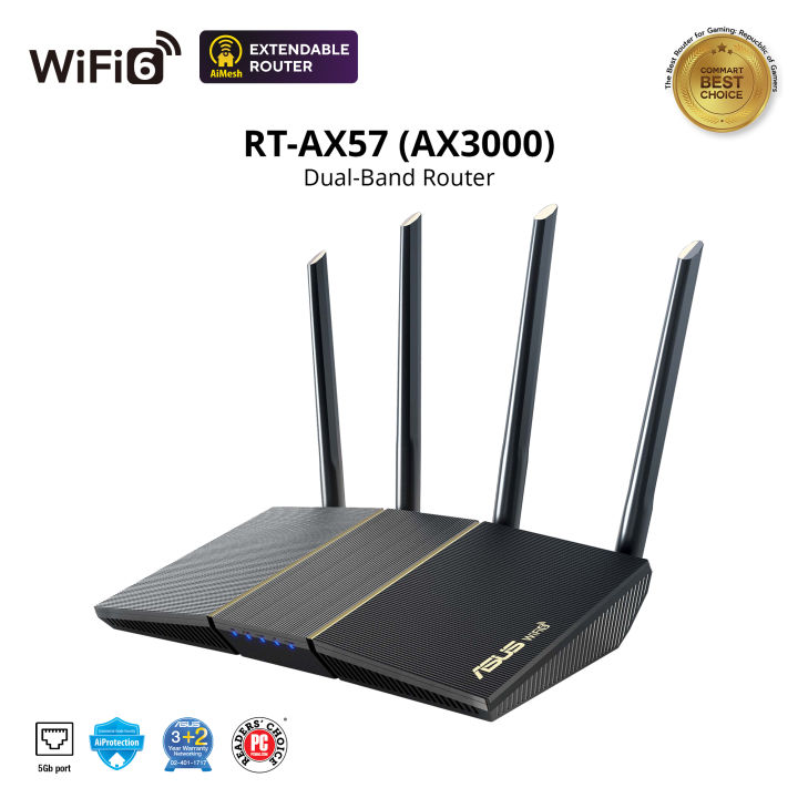 ASUS RT-AX57 (AX3000) Dual Band WiFi 6 Extendable Router, Subscription ...