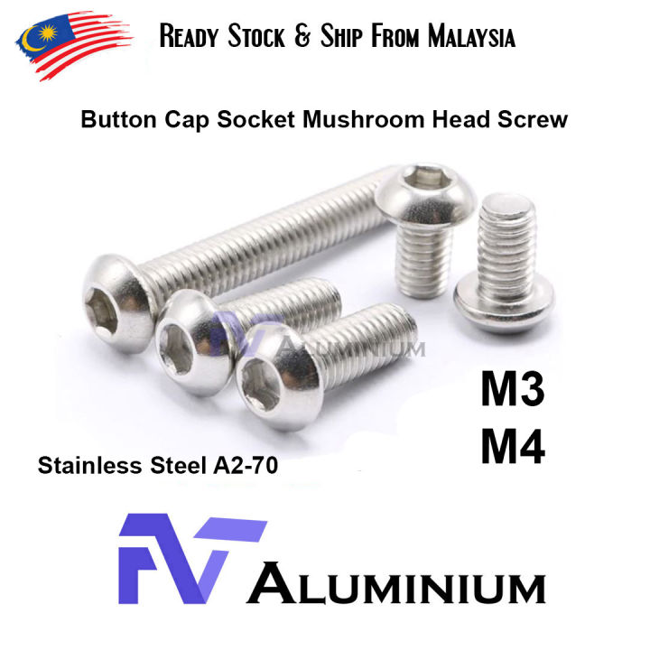 [5pcs] / [1pcs] M3 M4 Hex Socket Button Head Screw Mushroom Head Screw ...