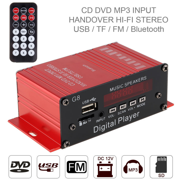 G8 2CH Bluetooth Car Audio Power Amplifier FM Radio Player Support SD ...