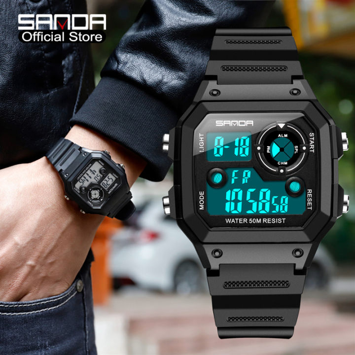 SANDA Men Watch New Listing LED Display Watch Multifunctional Digital ...