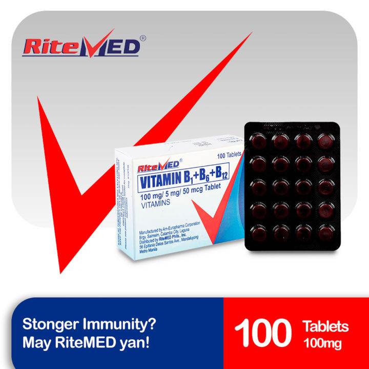RiteMED Vitamin B Complex 100 mg/5mg/50 mcg per tablet 100 Tablets ...