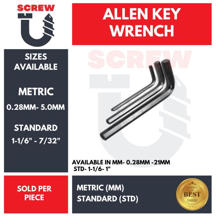 Allen Key Wrench Metric (mm) & Standard (std) | (0.28mm-5mm) (1/16 - 7/ ...