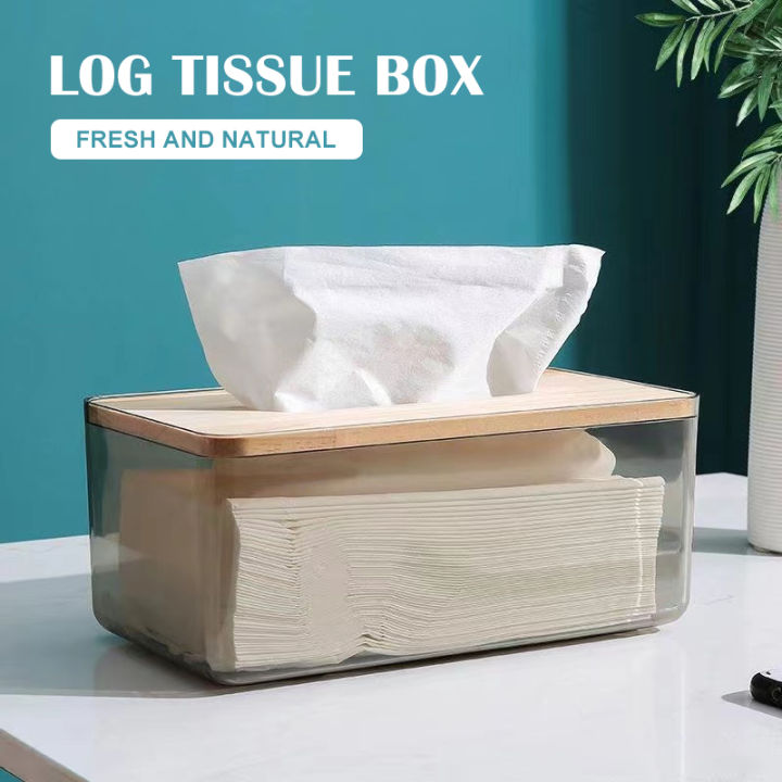 Tissue Box with Wood Cover Transparent Facial Tissue Dispenser Tissue ...