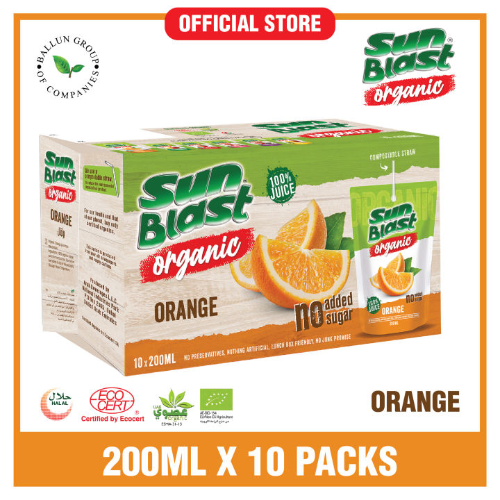 SUNBLAST 100% Organic Orange Juice (200ml x 10 packs) | Lazada