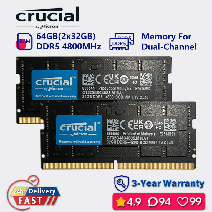 CRUCIAL 16gb 32gb 64gb 4800mhz ddr5 Dual channel memory ram laptop sodimm pc5 38400s | Lazada PH