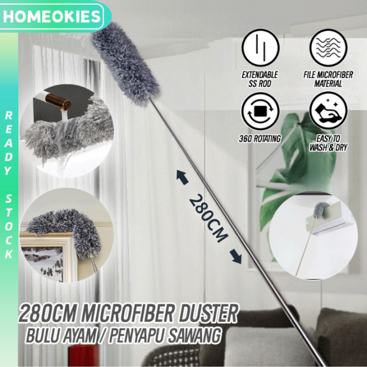 280CM Flexible Microfiber Feather Duster Adjustable Telescopic Bending Duster Feather for ...