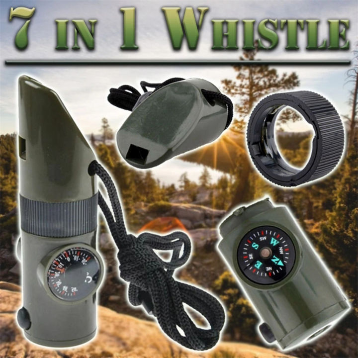 Multifunctional 7 in 1 outdoor survival tool whistle compass led ...