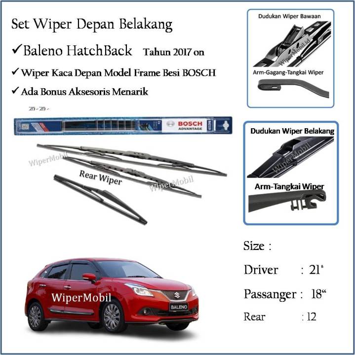 Wiper Kaca Depan Belakang Suzuki Baleno Hatchback 2017 2018 2019 2020 2021 2022 Merk Bosch Ori ...