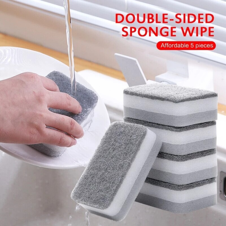 EVD- Fast shipping2/5/10Pcs Double-Sided Sponge Scrub Pot to Wash Dishes Magic Wipe Kitchen ...