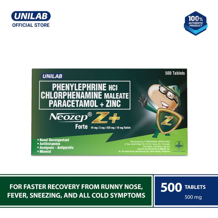 Unilab Neozep Z+ 500 Tablets - For faster recovery from Runny Nose ...