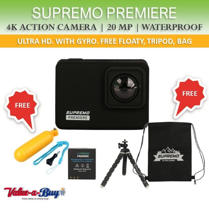 SUPREMO PREMIERE 4K WIFI ACTION CAMERA WITH FREE EXTRA BATTERY, FLOATER ...