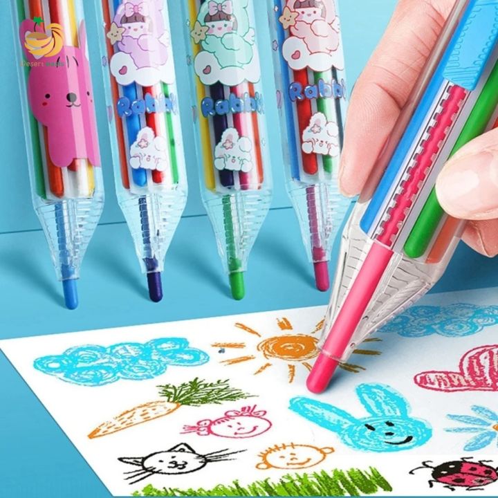 8 in 1 Multi Color Crayon Rotating Pressing Kids Graffiti Crayon Kids ...
