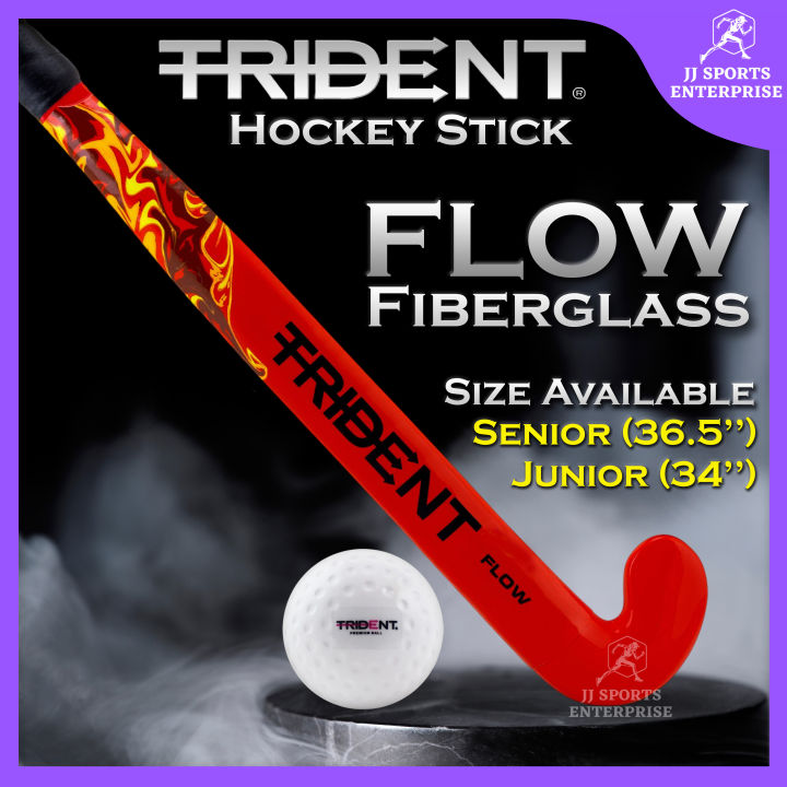 Trident Flow Wood Fiberglass Outdoor Hockey Stick (Red) Training Hockey ...