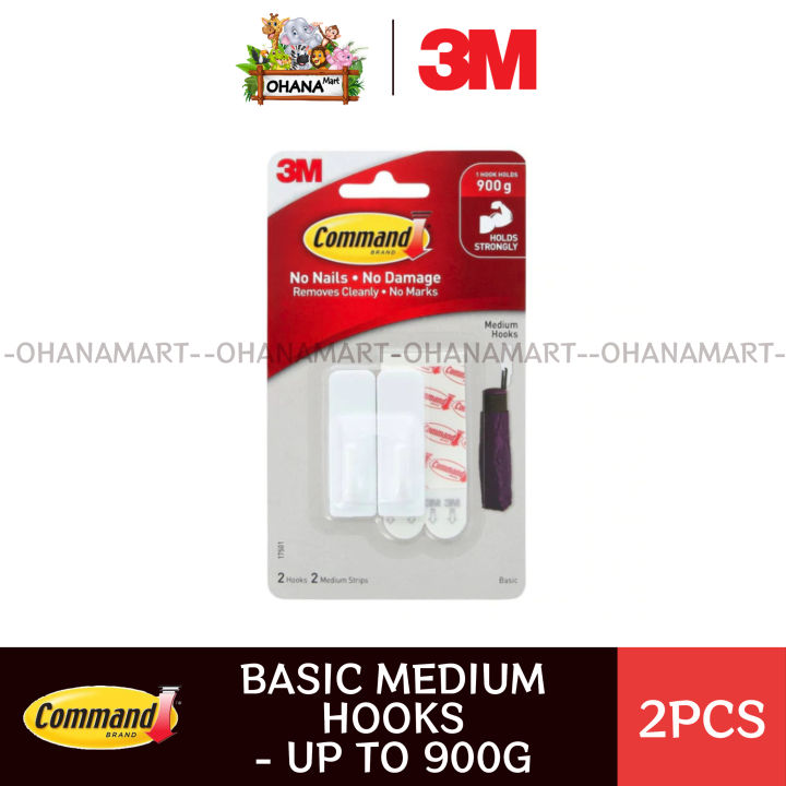 3M Command™ 17501 Basic Sleek General Medium Hook 2's with Strips ...