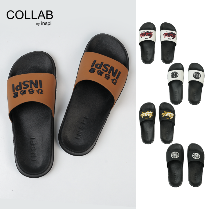 Collab By Inspi Slip on Slides Logo for Men Korean Casual Flip Flops ...