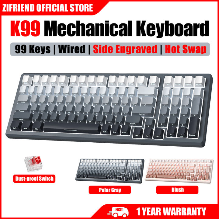 ZIFRIEND K99 99 Keys Mechanical Keyboard Wired PBT Side Engraved Under ...