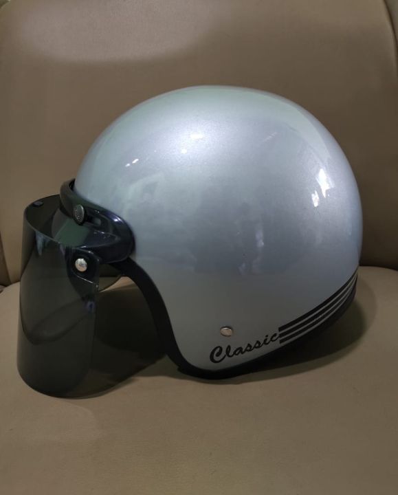 HELM BOGO RETRO CLASSIC KACA DATAR SILVER | Lazada Indonesia