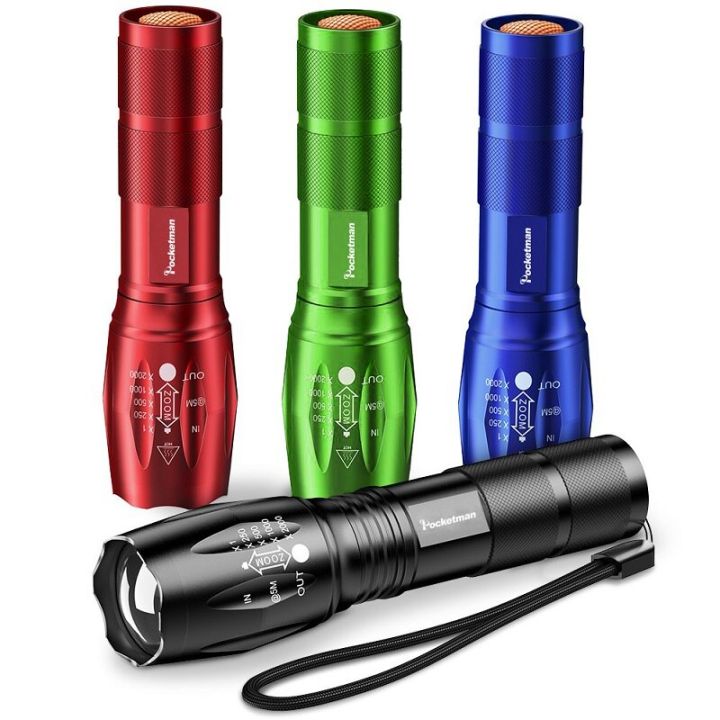Super Bright Colorful Led Flashlight 5 Modes Telescopic Zoom Torch ...