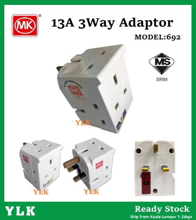 MK 692 WHI 13A 3 Way Fused Adaptor with Sirim Approved & BRAND NEW ...