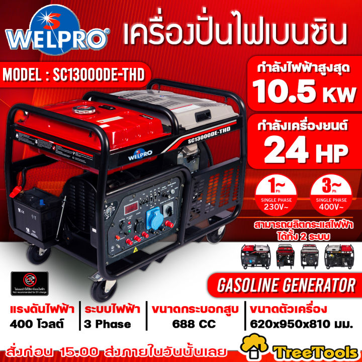 WELPRO เครื่องปั่นไฟ เบนซิน 2 ระบบ รุ่น SC13000DE-THD ( 220V./380V./ 2 ...