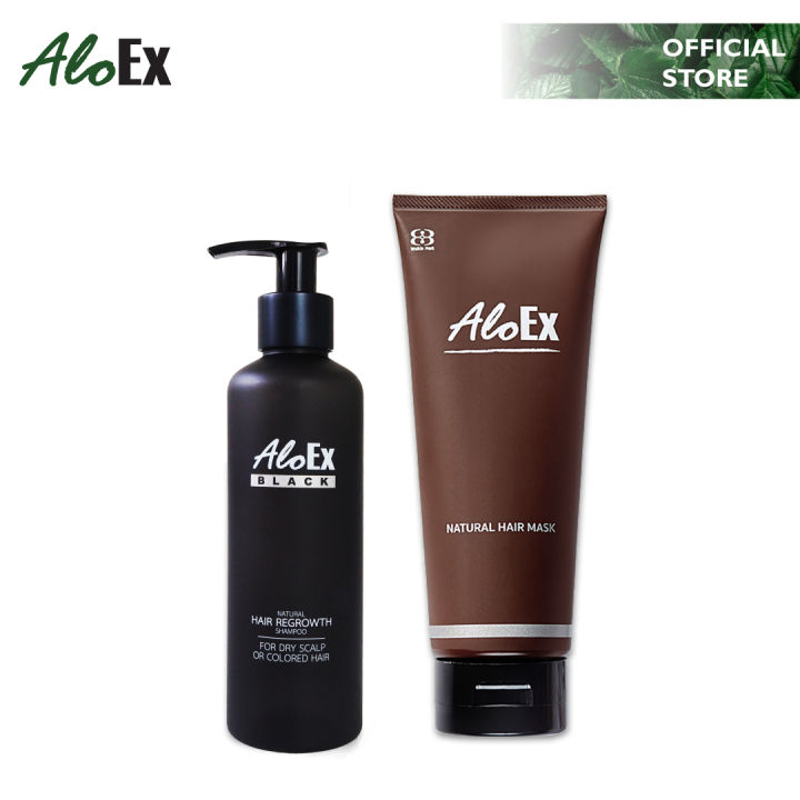 AloEx Black Shampoo 1 ขวดและ AloEx Hair Mask 1 หลอด เซตแชมพูและทรีทเม้ ...