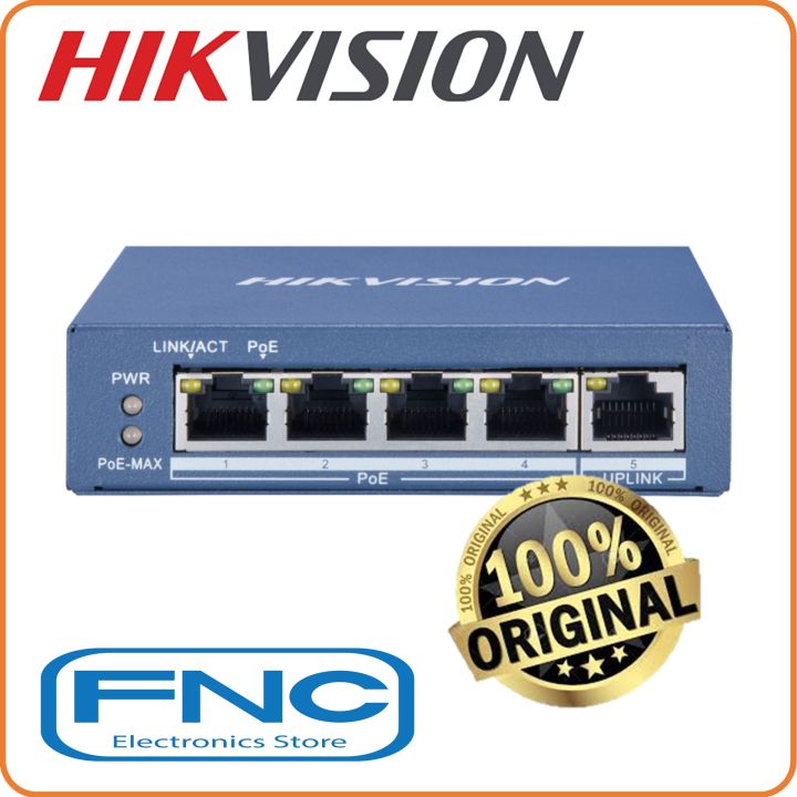 HIKVISION DS-3E0505P-E/M Network 4 × Gigabit PoE Ports With 1 × Gigabit ...