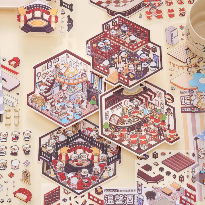 ENWEI 4Pcs Fun Landscape Series 3D Waterproof Stickers Cute Scrapbook ...