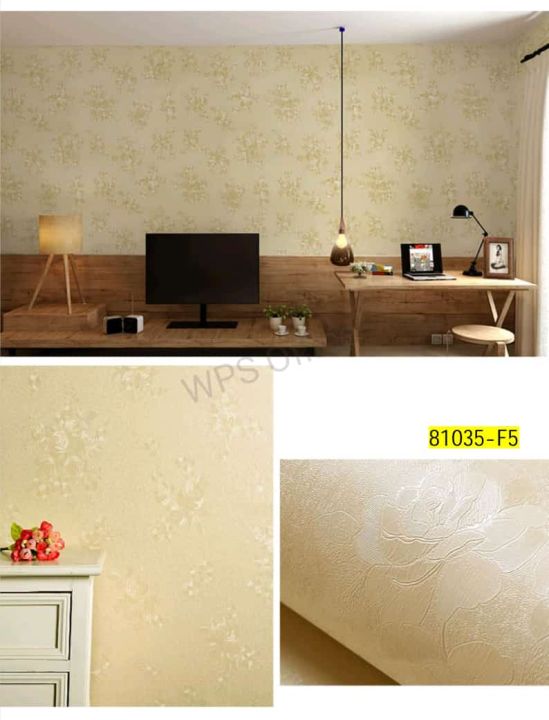 Wallpaper dinding sticker polos cream tekstur bunga mawar 10/9.5m x ...