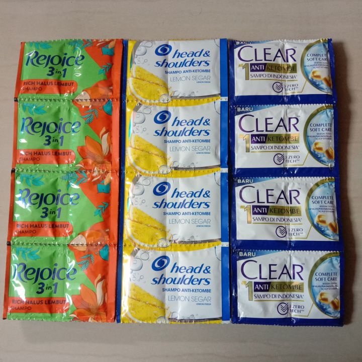 Rejoice, Head & Shoulders, Clear Biru Shampo Rambut Sachet 1 rtg ...