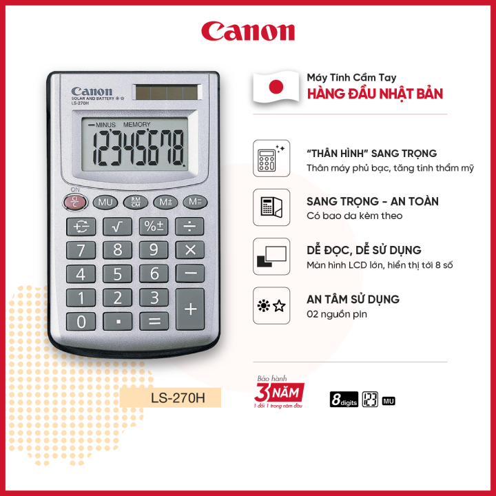 Máy Tính Cầm Tay Canon LS-270H | Thiết Kế Nhỏ Gọn - Phủ Bạc Sang Trọng Kèm Theo Bao Da Cao Cấp ...