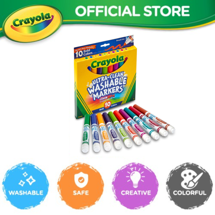 (NEW) Crayola Broad Line Ultra Clean Washable Markers Bold Colors, 10 ...