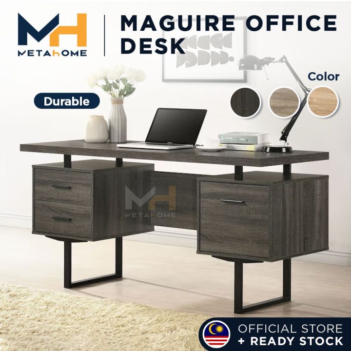 Meja Tulis MetaHome Maguire 5ft Computer Desk 3 Drawers Wooden Writing ...