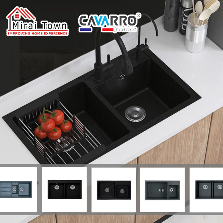 [MY] Granite Double Sink Sinki Round Drainage Kitchen Sink Cavarro ...
