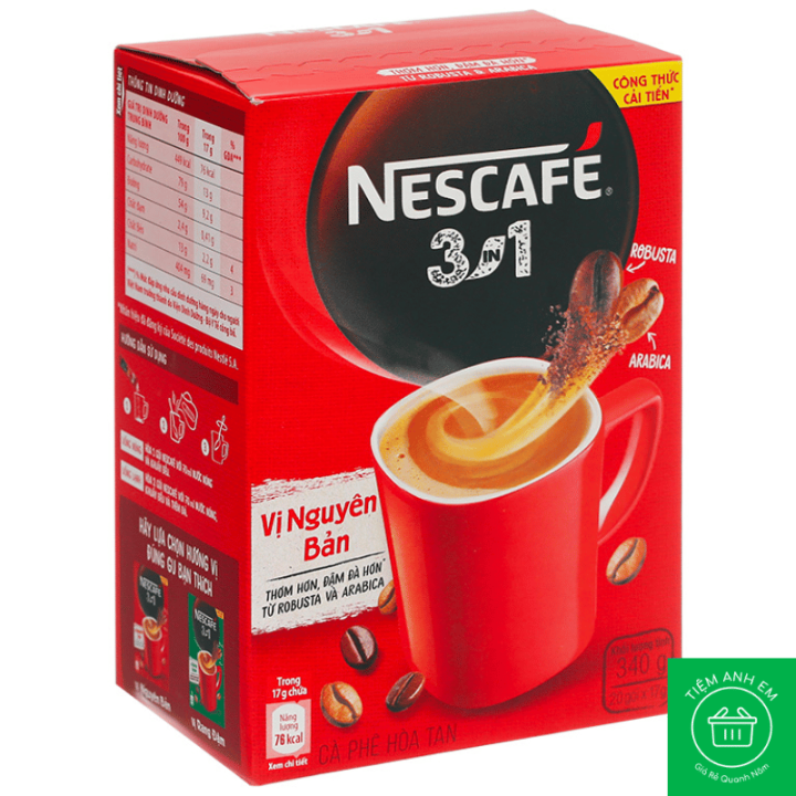 Cà phê hoà tan NesCafé 3 in 1 vị nguyên bản hộp 340g (20 gói x 17g) | Lazada.vn
