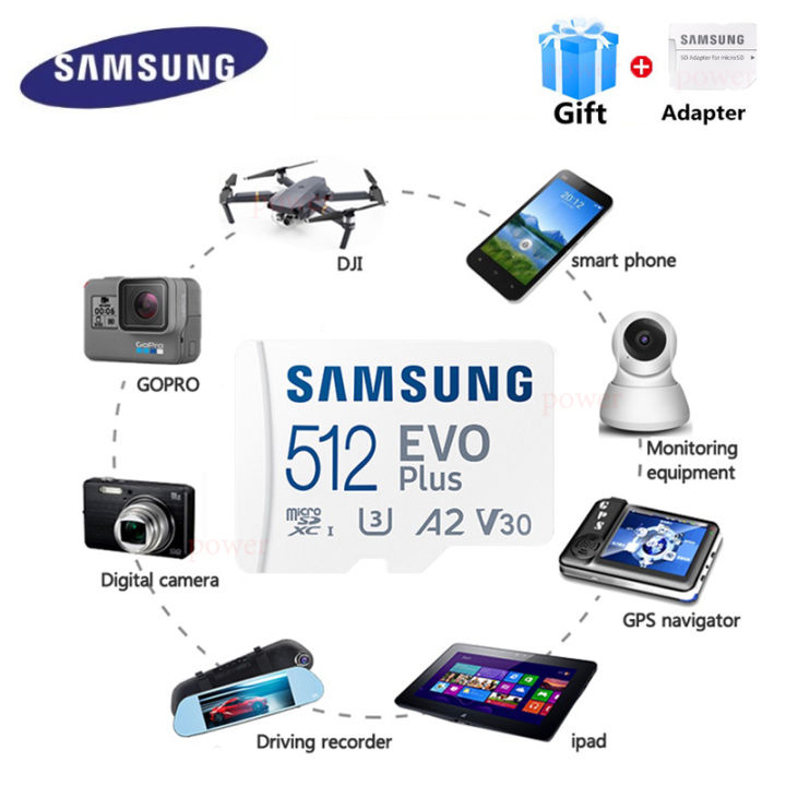 ซัมซุง SAMSUNG EVO Plus Flash Card Micro SD 512GB 256GB 128GB 64GB 32GB ...