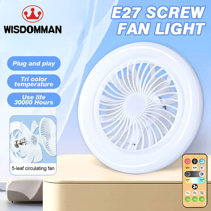 WISDOMMA 3Colors 30W Ceiling Fan with Light 360° Adjust Bulb Light Ceiling Light Remote Control ...