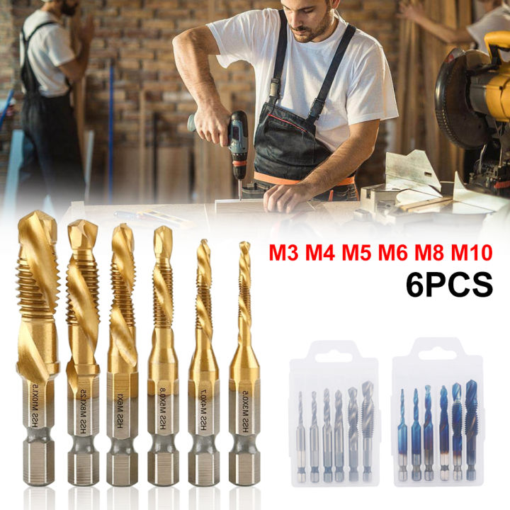 EG【Hot Sale】Drill Tap Bit Set M3 M4 M5 M6 M8 M10 Titanium Plated HSS ...