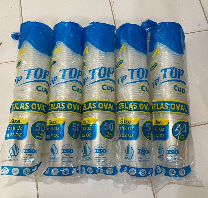 Gelas Plastik 22 OZ & 18 OZ Datar / Oval merk TipTop Bening / Gelas teh ...