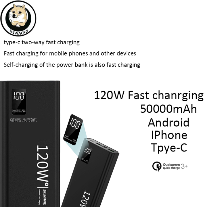 NEW ACKO Powerbank fast charging 20000MAH PD120W 50000mah original fast ...