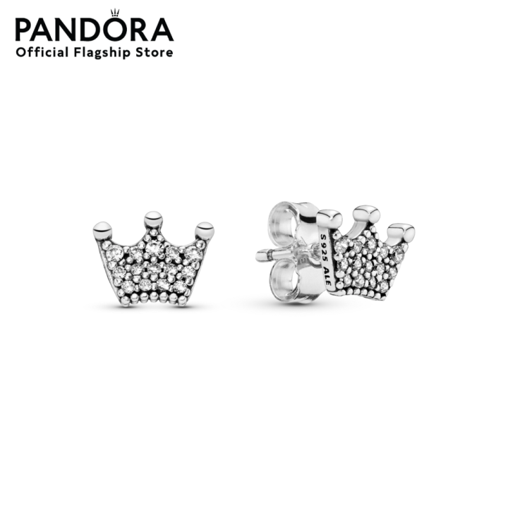 Pandora Crown silver stud earrings with clear cubic zirconia ...