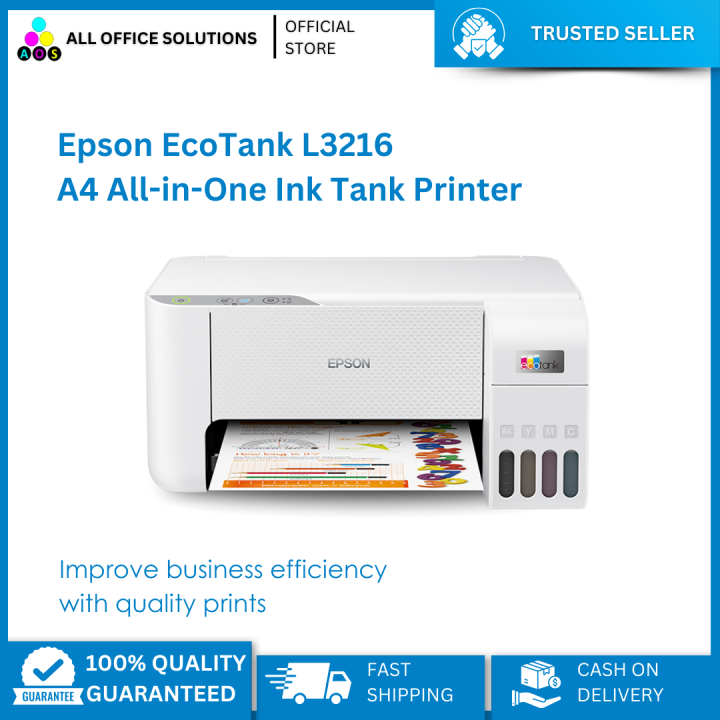 AOS Epson EcoTank L3216 A4 All-in-One Ink Tank Printer (White version of Epson L3210) | Lazada PH