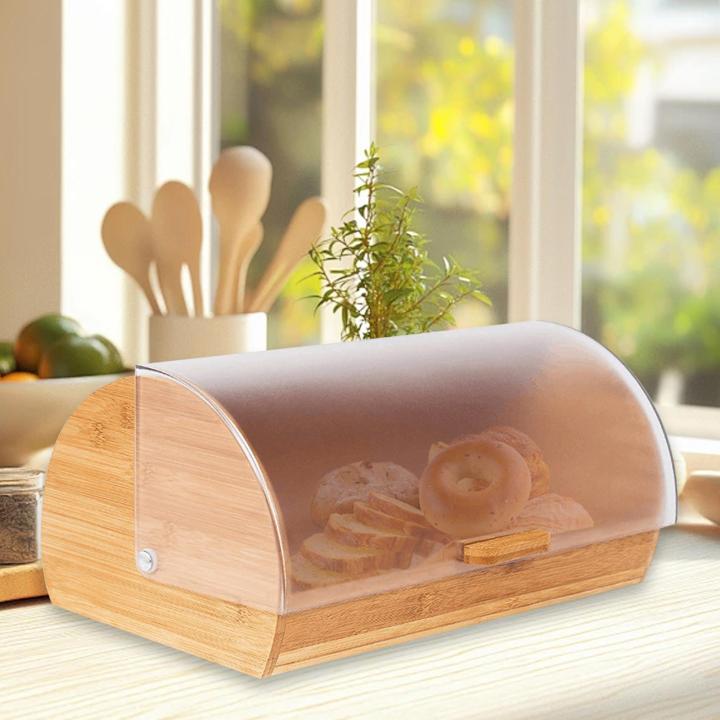 Milageto ตู้เก็บของขนมปังไม้ไผ่อเนกประสงค์,เสื้อม้วนถังเก็บขนมปังที่มีฝาปิดกล่องขนมปังสำหรับ ...