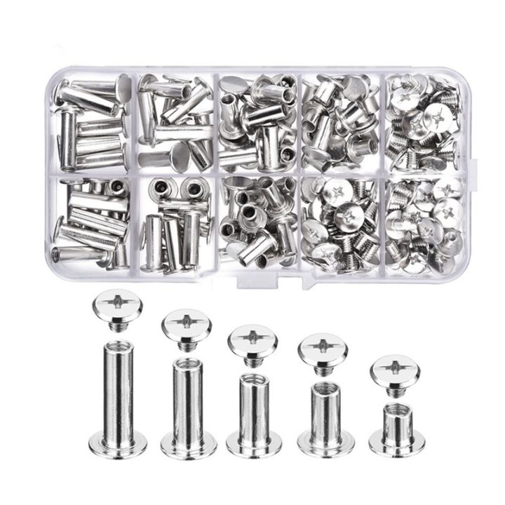 80 Sets Chicago Screws 5 Sizes 6 10 12 15 18mm Binding Screws Studs ...