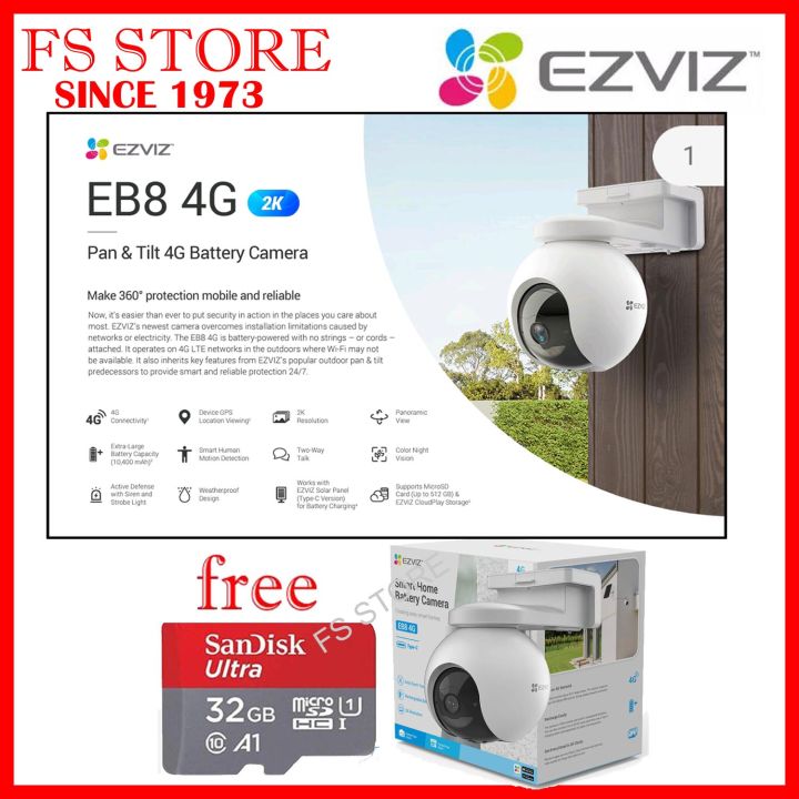 EZVIZ EB8 PAN & TILT CCTV CAMERA WITH SOLAR PANEL E TYPE C FREE 64GB ...
