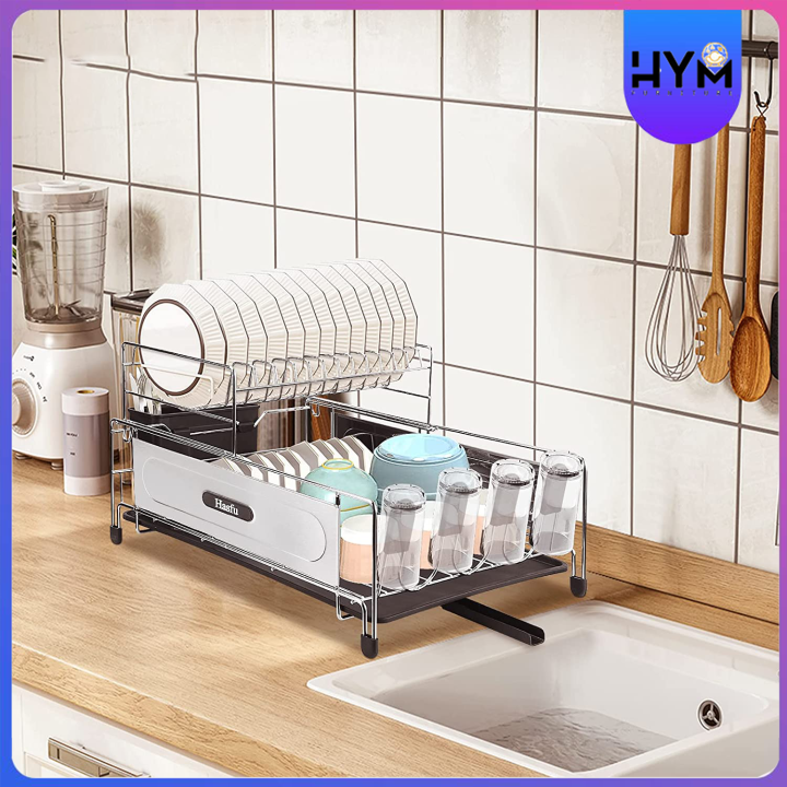 HYM Kitchen Dish Rack with Drainer Plates Organizer Rack Dish Drying ...
